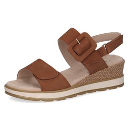 Keilsandalette Caprice, Damen, Gr. 37, cognac, Nubukleder, Schuhe, Sommerschuh, Riemchensandale in bequemer Weite