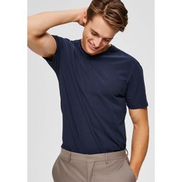 V-Shirt Selected "SLHNEWPIMA SS V-NECK TEE B NOOS", Herren, Gr. L, blau (navy blazer), Single Jersey, Obermaterial: 95% Baumwolle, 5% Elasthan, unifarben, Basic, normal, V-Ausschnitt, Shirts