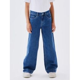 Weite Jeans name it "NKFROSE f&uuml;r M&auml;dchen mit weitem Bein und High Waist", M&auml;dchen, Gr. 140, N-Gr, blau (medium blau denim), Denim/Jeans, Obermaterial: 74% Baumwolle, 24% Polyester, 1% Elasthan, 1% Viskose, unifarben, loose fit, Jeans, unifarben, casual, loose fit, Baumwollmischung, Denim
