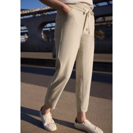 Jogger Pants STREET ONE STUDIO, Damen, Gr. 32, L&auml;nge 28, stone sand meliert, Stoff, 63% Polyester, 34% Viskose, 3% Elasthan, unifarben mit Farbeinsatz, loose fit kn&ouml;chelfrei, Hosen, Middle Waist