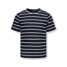 T-Shirt KIDS Only "KOGHELLE LIFE S/S STRIPE REG. TOP JRS", M&auml;dchen, Gr. 122/128, night sky stripes:cloud dancer, print kind, Jersey, Obermaterial: 100% Baumwolle, geringelt, gestreift, figurbetont normal, Rundhals, Shirts T-Shirt