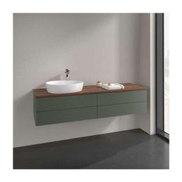 Villeroy & Boch Villeroy und Boch Antao Waschtisch-Unterschrank L26152HL mit Beleuchtung mit Struktur, 160x36x50cm, Hahnlochbohrung, Waschbeckenplattenfarbe warm walnut, leaf green matt lacquer