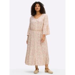sheego Gro&szlig;e Gr&ouml;&szlig;en Sommerkleid mit Volant&auml;rmeln, elfenbein-rosenquarz-bedruckt, Gr&ouml;&szlig;e 50 - Damen