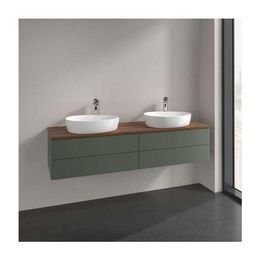 Villeroy & Boch Villeroy und Boch Antao Waschtisch-Unterschrank L28012HL mit Beleuchtung, 4 Ausz&uuml;ge, 1600 x 360 x 500 mm, Front ohne Struktur, Leaf Green Matt Lacquer / Warm Walnut