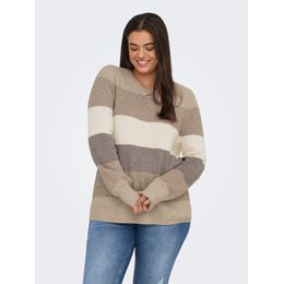 Only sheego Gro&szlig;e Gr&ouml;&szlig;en Strickpullover, feather gray stripes:beige/whitecap gray/leafless tree, Gr&ouml;&szlig;e L - Damen