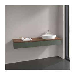 Villeroy & Boch Villeroy und Boch Antao Waschtisch-Unterschrank L16012HL mit Beleuchtung, 2 Ausz&uuml;ge, 1600 x 190 x 500 mm, Front ohne Struktur, Leaf Green Matt Lacquer / Warm Walnut