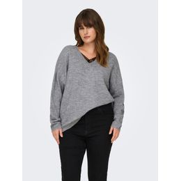 Only sheego Gro&szlig;e Gr&ouml;&szlig;en Strickpullover, light grey melange detail:black lace, Gr&ouml;&szlig;e L - Damen