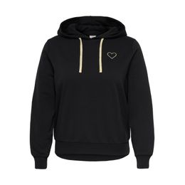 Only sheego Gro&szlig;e Gr&ouml;&szlig;en Kapuzensweatshirt, black detail:gold string + heart emb, Gr&ouml;&szlig;e M - Damen