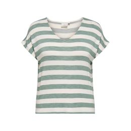 Only sheego Gro&szlig;e Gr&ouml;&szlig;en V-Shirt, chinois green stripes:cloud dancer, Gr&ouml;&szlig;e M - Damen