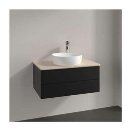 Villeroy & Boch Villeroy und Boch Antao Waschtisch-Unterschrank L19053PD mit Beleuchtung, 2 Ausz&uuml;ge, 800 x 360 x 500 mm, Front ohne Struktur, Black Matt Lacquer / Botticino