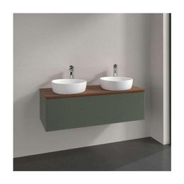 Villeroy & Boch Villeroy und Boch Antao Waschtisch-Unterschrank L35112HL mit Beleuchtung, 1 Auszug, 1200 x 360 x 500 mm, Front mit Struktur, Leaf Green Matt Lacquer / Warm Walnut