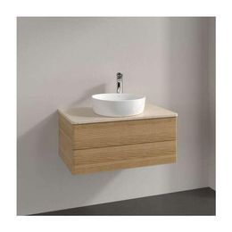 Villeroy & Boch Villeroy und Boch Antao Waschtisch-Unterschrank L19113HN mit Beleuchtung, 2 Ausz&uuml;ge, 800 x 360 x 500 mm, Front mit Struktur, Honey Oak / Botticino
