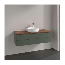 Villeroy & Boch Villeroy und Boch Antao Waschtisch-Unterschrank L21052HL mit Beleuchtung, 2 Ausz&uuml;ge, 1200 x 360 x 500 mm, Front ohne Struktur, Leaf Green Matt Lacquer / Warm Walnut