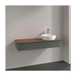Villeroy & Boch Villeroy und Boch Antao Waschtisch-Unterschrank L12152HL mit Beleuchtung, 1 Auszug, 1200 x 190 x 500 mm, Front mit Struktur, Leaf Green Matt Lacquer / Warm Walnut