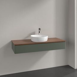 Villeroy & Boch Villeroy und Boch Antao Waschtisch-Unterschrank K10052HL 120x19x50cm, Hahnloch, Waschbeckenplattenfarbe warm walnut, leaf green matt lacquer