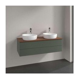 Villeroy & Boch Villeroy und Boch Antao Waschtisch-Unterschrank K24152HL 120x36x50cm, Hahnloch, Waschbeckenplattenfarbe warm walnut, leaf green matt lacquer