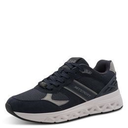 Sneaker Marco Tozzi, Herren, Gr. 46, navy, Leder, Synthetik, Textil, unifarben mit Farbeinsatz, Schuhe Sneaker, Freizeitschuh, Halbschuh, Schn&uuml;rschuh mit MT-Logo