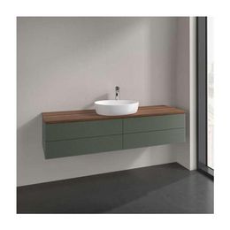 Villeroy & Boch Villeroy und Boch Antao Waschtisch-Unterschrank L25112HL mit Beleuchtung, 4 Ausz&uuml;ge, 1600 x 360 x 500 mm, Front mit Struktur, Leaf Green Matt Lacquer / Warm Walnut