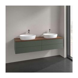 Villeroy & Boch Villeroy und Boch Antao Waschtisch-Unterschrank L28152HL mit Beleuchtung, 4 Ausz&uuml;ge, 1600 x 360 x 500 mm, Front mit Struktur, Leaf Green Matt Lacquer / Warm Walnut