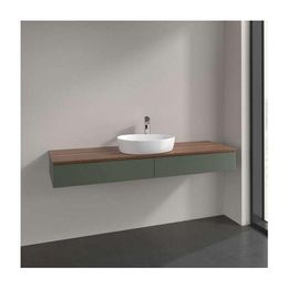 Villeroy & Boch Villeroy und Boch Antao Waschtisch-Unterschrank L14012HL mit Beleuchtung, 2 Ausz&uuml;ge, 1600 x 190 x 500 mm, Front ohne Struktur, Leaf Green Matt Lacquer / Warm Walnut