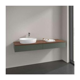 Villeroy & Boch Villeroy und Boch Antao Waschtisch-Unterschrank L15112HL mit Beleuchtung, 2 Ausz&uuml;ge, 1600 x 190 x 500 mm, Front mit Struktur, Leaf Green Matt Lacquer / Warm Walnut