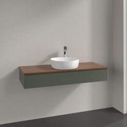 Villeroy & Boch Villeroy und Boch Antao Waschtisch-Unterschrank K10152HL 120x19x50cm, Hahnloch, Waschbeckenplattenfarbe warm walnut, leaf green matt lacquer