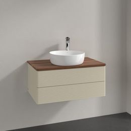 Villeroy & Boch Villeroy und Boch Antao Waschtisch-Unterschrank K19152HJ 80x36x50cm, Hahnloch, Waschbeckenplattenfarbe warm walnut, silk grey matt lacquer