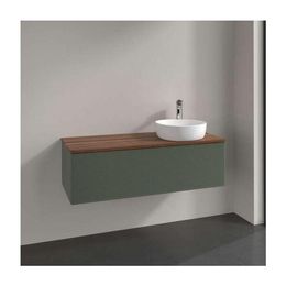 Villeroy & Boch Villeroy und Boch Antao Waschtisch-Unterschrank L34112HL mit Beleuchtung, 1 Auszug, 1200 x 360 x 500 mm, Front mit Struktur, Leaf Green Matt Lacquer / Warm Walnut