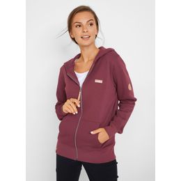 Kapuzensweatjacke bonprix, Damen, Gr. 40/42 (M), rot (ahornrot), Sweatware, Obermaterial: 100% Baumwolle, unifarben, l&auml;ssig geschnitten h&uuml;ftbedeckend, Rundhals, angesetztes B&uuml;ndchen, Sweatjacken, mit Kapuze, mit K&auml;ngurutaschen, aus Baumwolle, mit Rei&szlig;verschluss