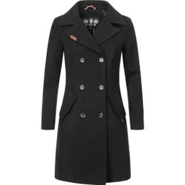 Kurzmantel Marikoo "Nanakoo", Damen, Gr. XL (42), schwarz, Oberstoff: 90% Polyacryl, 8% Viskose, 2% Elasthan. Futter: 100% Polyester. &Auml;rmelfutter: 100% Polyester, figurumspielend ca. Mitte Oberschenkel, &Auml;rmel ohne &Auml;rmelschlitz normaler Saum, M&auml;ntel Kurzmantel, edler Damen Trenchcoat in Wollmantel-Optik