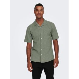 Only & Sons Kurzarmhemd ONLY & SONS "ONSCAIDEN SS SOLID RESORT LINEN NOOS", Herren, Gr. S, N-Gr, gr&uuml;n (swamp), Web, Obermaterial: 55% Baumwolle, 45% Leinen, unifarben, slim fit, Hemden