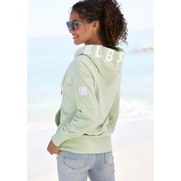 Kapuzensweatjacke ELBSAND "Kelda", Damen, Gr. L (40), gr&uuml;n (pastellgr&uuml;n), angeraute Sweatware, Obermaterial: 95% Baumwolle, 5% Elasthan, unifarben, figurumspielend h&uuml;ftlang, angesetztes B&uuml;ndchen, Sweatjacken, mit Logo-Stickerei an der Kapuze, Basic, Topseller