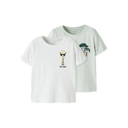 T-Shirt name it "NMMVUX 2P SS TOP", M&auml;dchen, Gr. 104, pale aqua pack:hellwei&szlig;, Jersey, Obermaterial: 95% Baumwolle, 5% Elasthan, bedruckt, normal normal, Rundhals, Shirts T-Shirt, Baumwollmischung, normal geschnitten