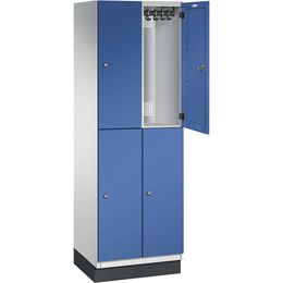 C+P Doppelstock-Spind Cambio, 2 Abteile, Korpus lichtgrau / Stahlblech-T&uuml;r enzianblau, Breite 600 mm