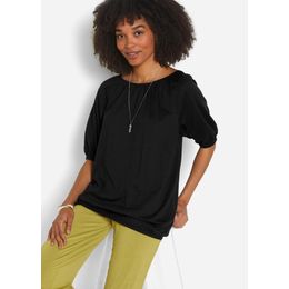 T-Shirt bonprix "Shirt aus reiner Baumwolle", Damen, Gr. 44/46 (L), schwarz, Obermaterial: 100% Baumwolle, Ballonform, Shirts T-Shirt, Ballonform, lockere Passform, Halbarm-Design, aus reiner Baumwolle