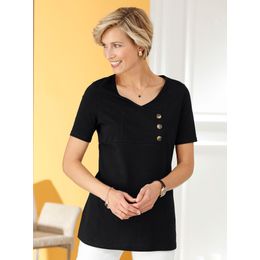 Tunikashirt "Shirttunika", Damen, Gr. 44, schwarz, 100% Baumwolle, unifarben, V-Ausschnitt, Shirts