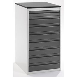 Rau Schubladenschrank mit Teleskopf&uuml;hrungen, H&ouml;he 1030 mm, Schubladen 1 x 90, 7 x 120 mm, lichtgRau / anthrazit-metallic, Breite 580 mm