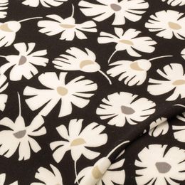 buttinette Weicher Elastik-Jersey "Blumen", schwarz-color