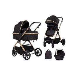 Chipolino Kombikinderwagen Pearl 3 in 1 umbaubar Babyschale Wickeltasche Fu&szlig;sack schwarz