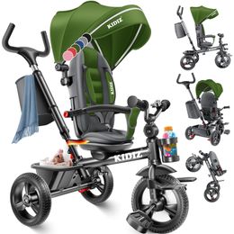 Kidiz&reg; Dreirad 5in1 Kinderdreirad mit Schubstange Lenksystem Stange ab 1 Jahr vorw&auml;rts und R&uuml;ckw&auml;rtsfahrt Jogger , Korb Tasche Getr&auml;nkehalter Sonnendach Gummir&auml;der, Buggy Fahrrad Baby Klappbar