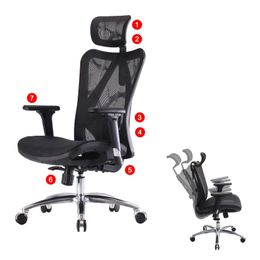SIHOO B&uuml;rostuhl Schreibtischstuhl, ergonomisch, verstellbare Armlehne, 150kg belastbar ~ Bezug schwarz, Gestell schwarz
