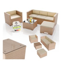 Juskys Polyrattan Lounge Punta Cana L creme, 4-5 Personen &ndash; Sessel, Sofa, Tisch & Hocker