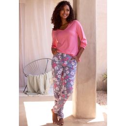 Vivance Dreams Damen Pyjamahose, grau-rosa-gebl&uuml;mt, Gr&ouml;&szlig;e 36/38