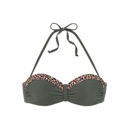 Lascana Damen B&uuml;gel-Bandeau-Bikini-Top, oliv-leo, Gr&ouml;&szlig;e 36B