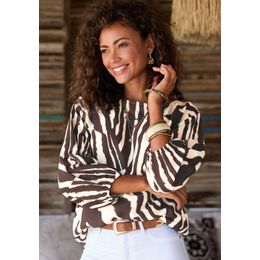 Lascana Damen Schlupfbluse, creme-braun bedruckt, Gr&ouml;&szlig;e 32/34
