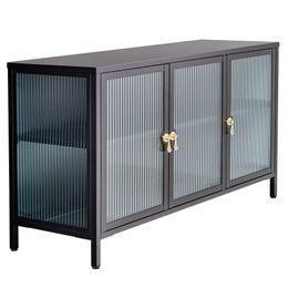 Riess Ambiente riess-ambiente Sideboard AMSTERDAM - 105cm schwarz gold Riffelglas Metall Vitrine Schrank Modern