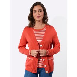 WITT Damen Twin-Set mit Schmuckkn&ouml;pfen, terra-ecru-geringelt, Gr&ouml;&szlig;e 36