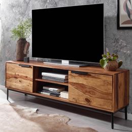 FineBuy Massive TV-Board Kommode 150cm Sheesham Massivholz Fernsehschrank Lowboard mit 2 T&uuml;ren