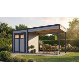 Gartenhaus Weka "Batu 1 mit Anbau", hellgrau, ohne Fu&szlig;boden, ohne Dacheindeckung, Massivholz, Gartenh&auml;user, Gartenhaus