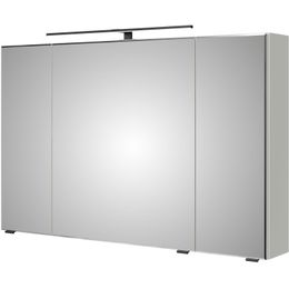 Spiegelschrank SAPHIR "3 Dreht&uuml;ren einfach verspiegelt und 6 Glaseinlegeb&ouml;den", wei&szlig; glanz, B:110cm H:70,3cm T:14,9cm, Holzwerkstoff, Schr&auml;nke, Spiegelschrank